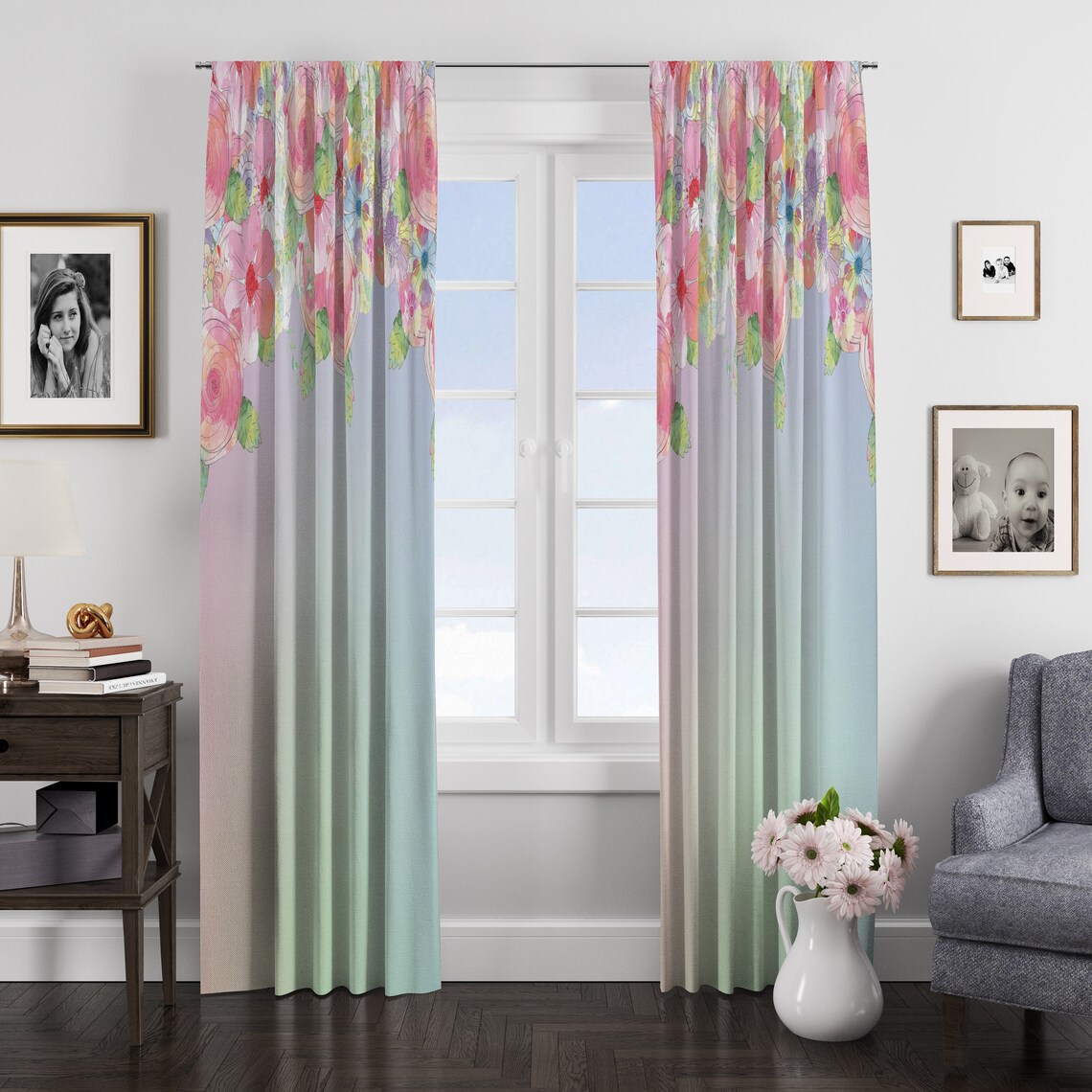 Floral Boho Gradient Window Curtains - Etsy