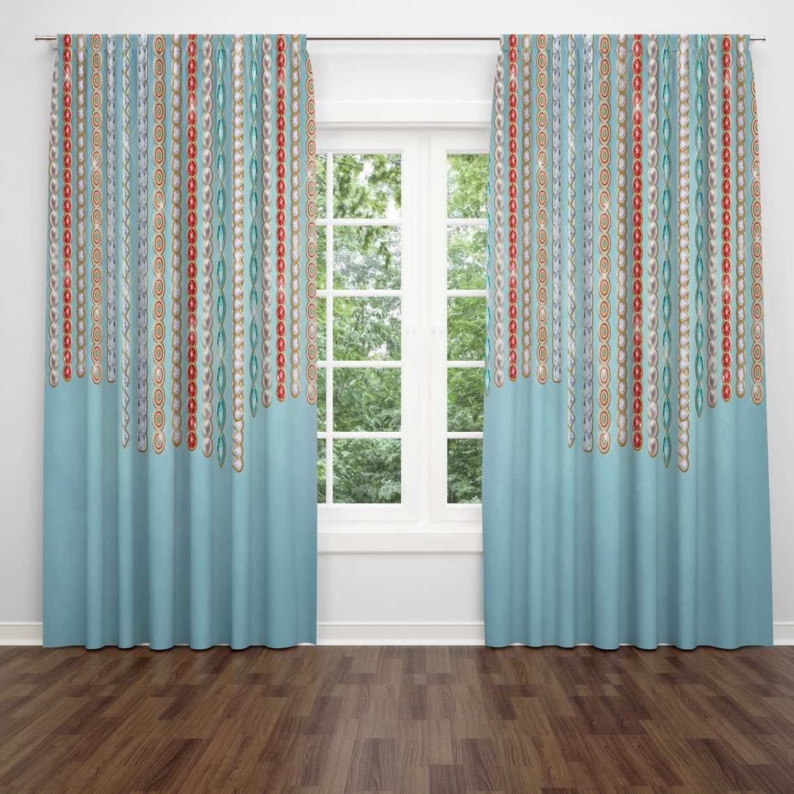 Boho Jewels Turquoise Window Curtains - Etsy