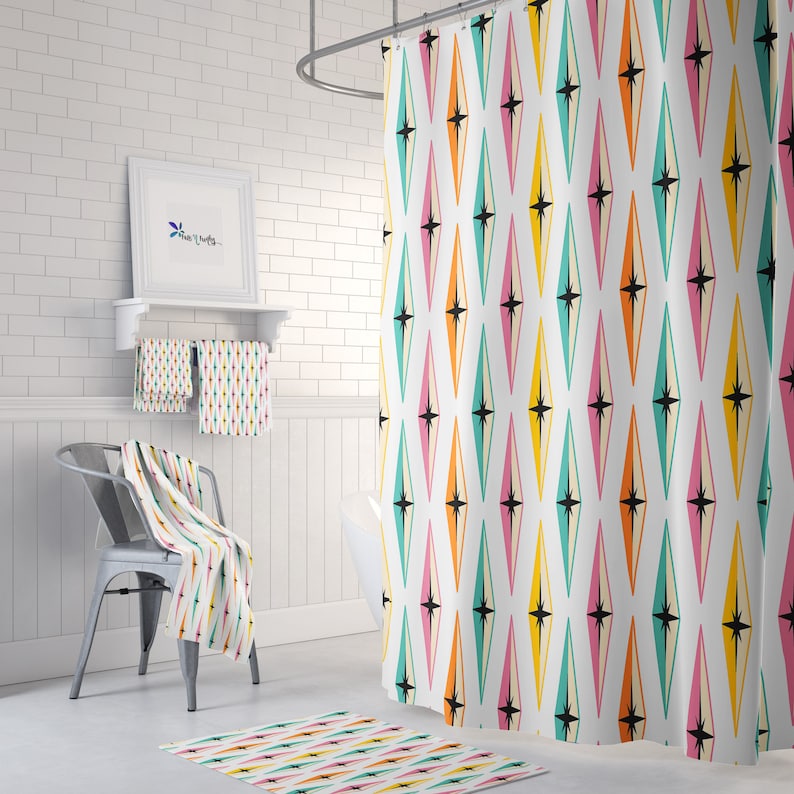 Mid Century Modern Shower Curtain Diamond Pattern - Etsy