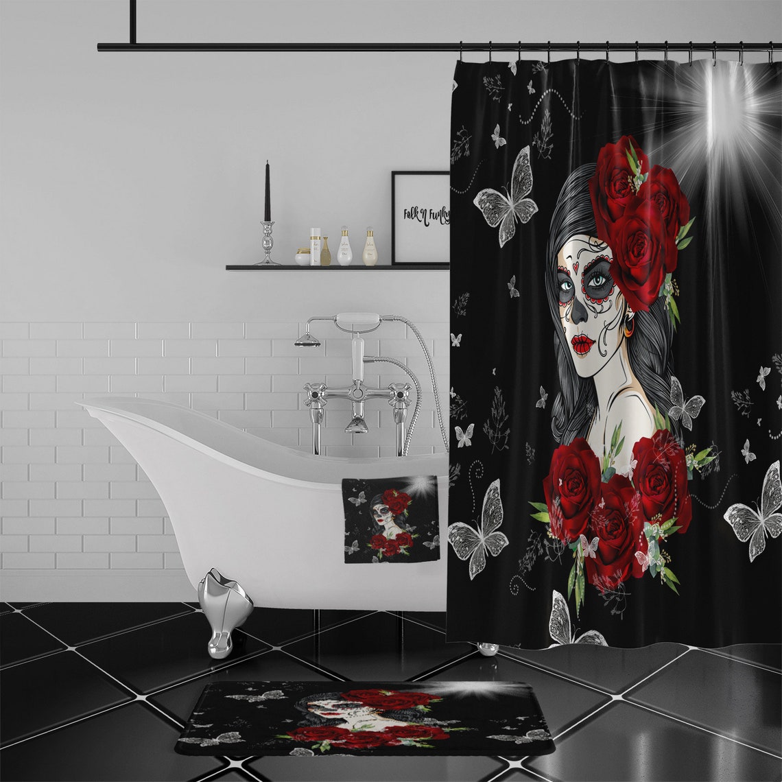Sugar Skull Shower Curtain Day of the Dead - Etsy