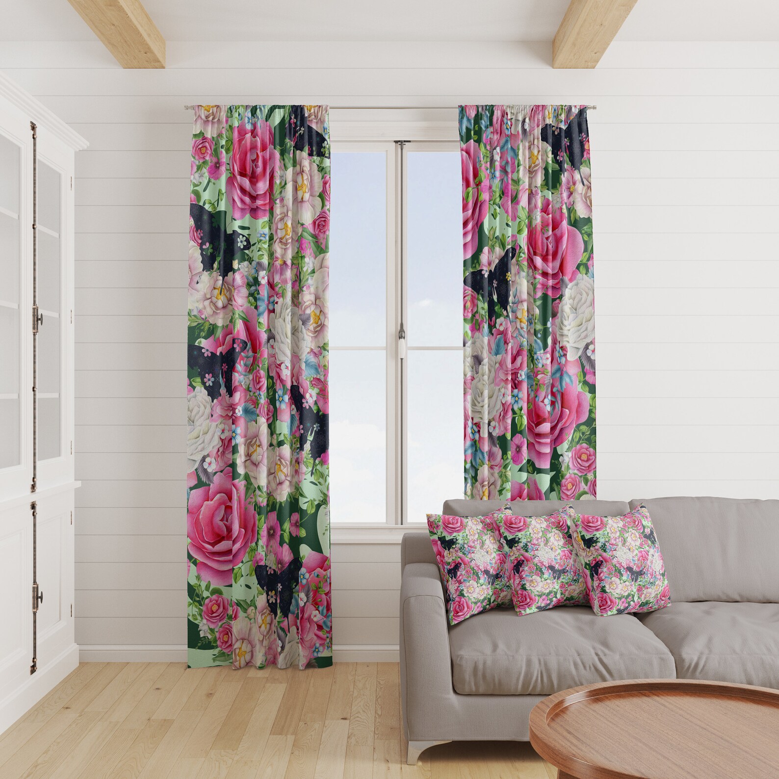 Boho Rose Floral Window Curtains | Etsy