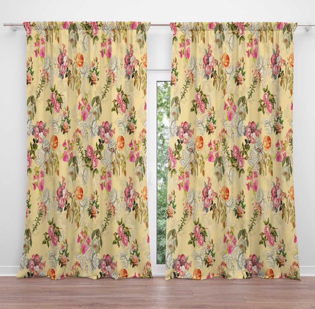 Yellow Cottagecore Floral Window Curtains - Etsy