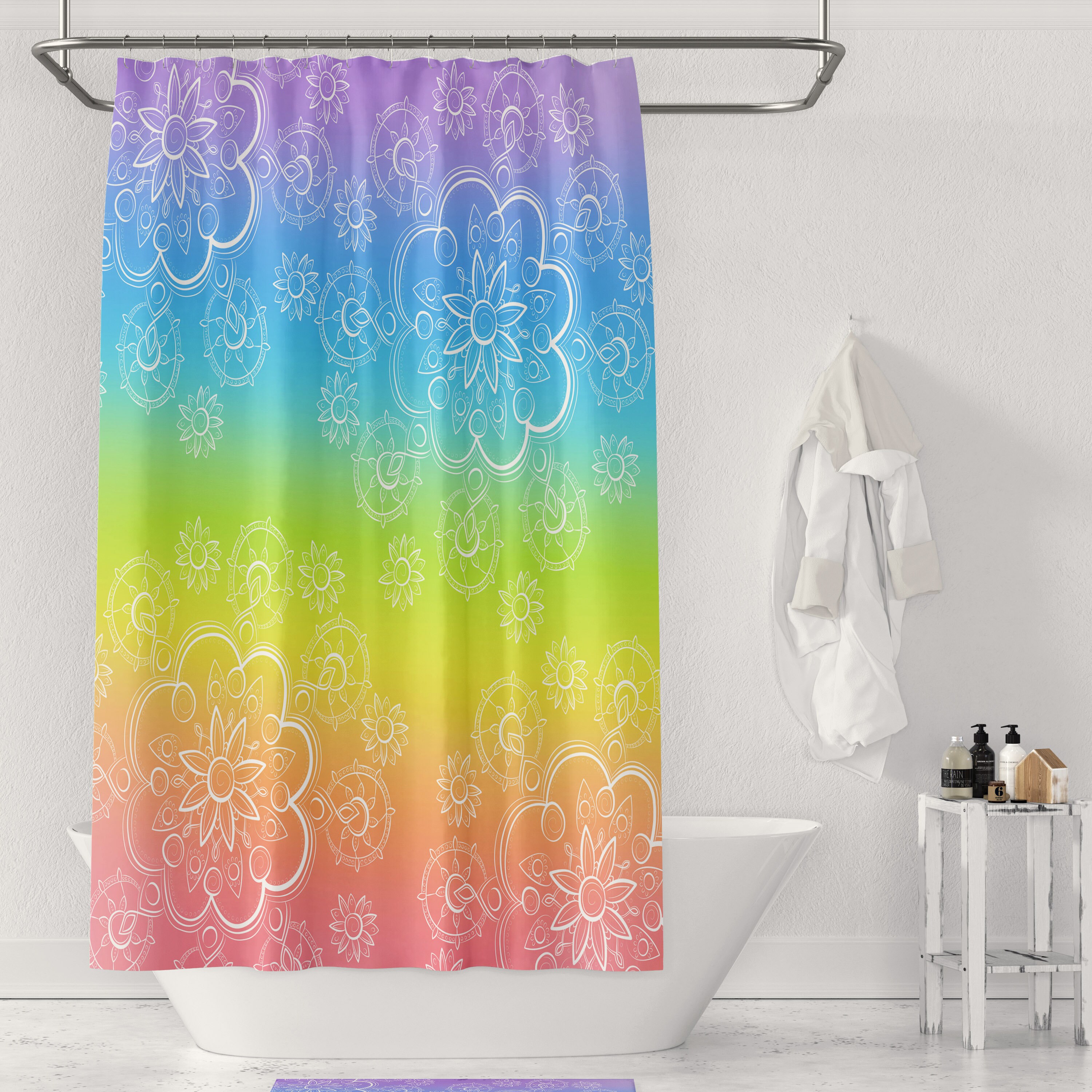 Boho Rainbow Shower Curtain Boho Bathroom Decor Etsy