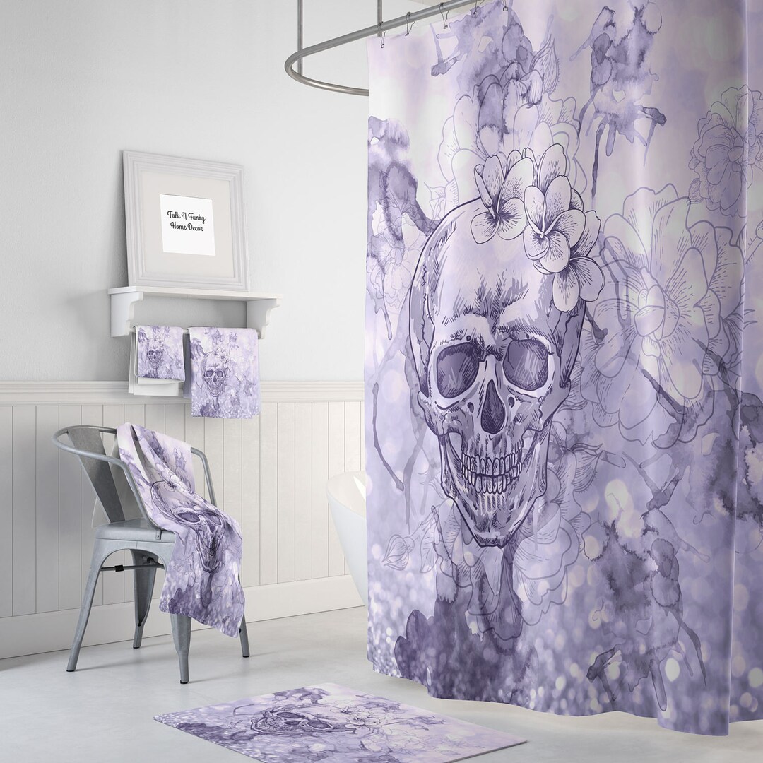 Lavender Waterclor Skull Shower Curtain -day of the Dead- Optional Bath ...