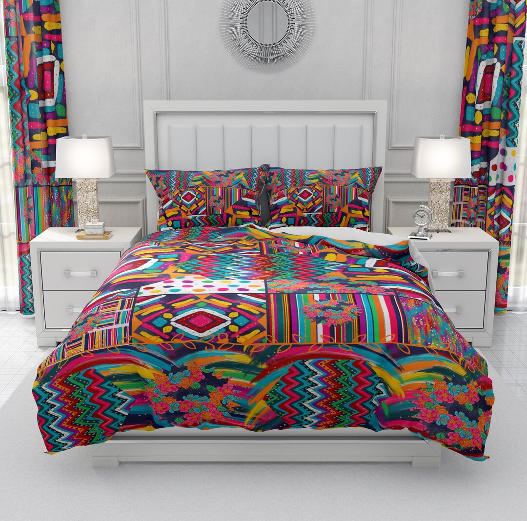 Geometric Colorful Boho Bedding Set Comforter or Duvet Cover ...