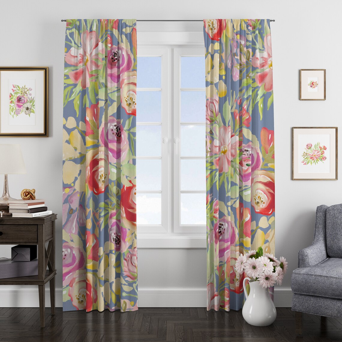 Painted Floral Window Curtains - Etsy