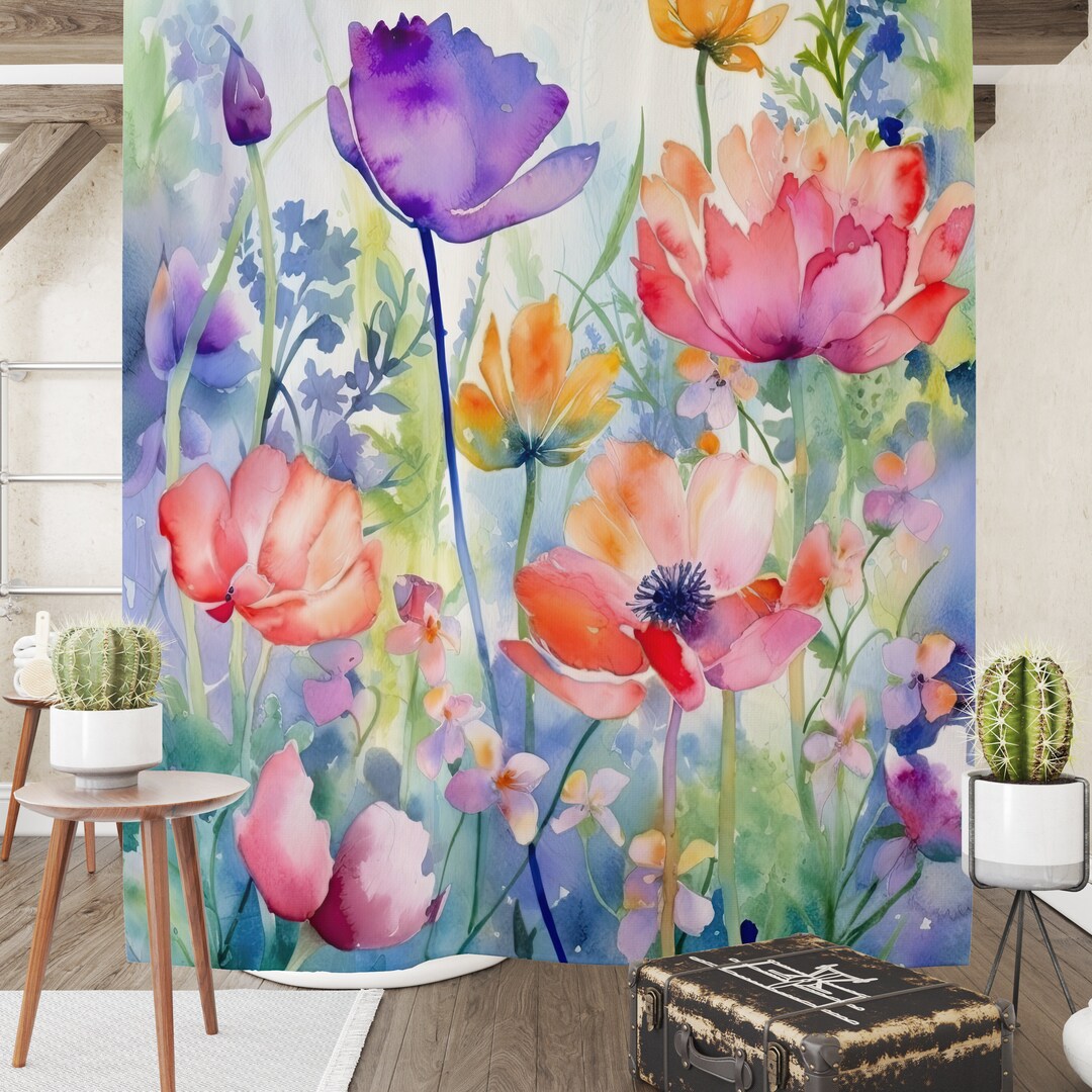 Multicolor Poppy Floral Shower Curtain - Etsy