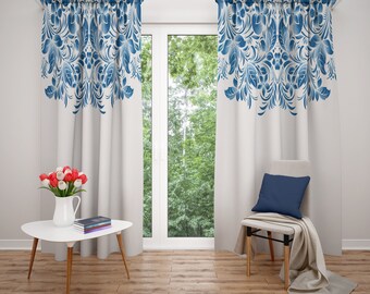 White and Cornflower Blue Curtains - Etsy