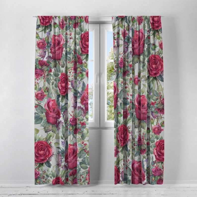 Roses Roses Floral Window Curtains | Etsy