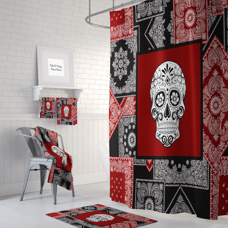 Skull Shower Curtain Sugar Skulls Day of the Dead Bath - Etsy