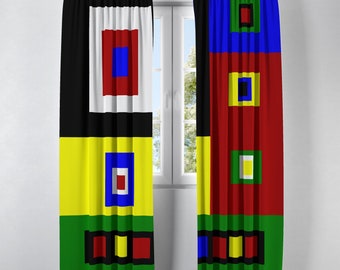 Color Block Window Curtains - Etsy