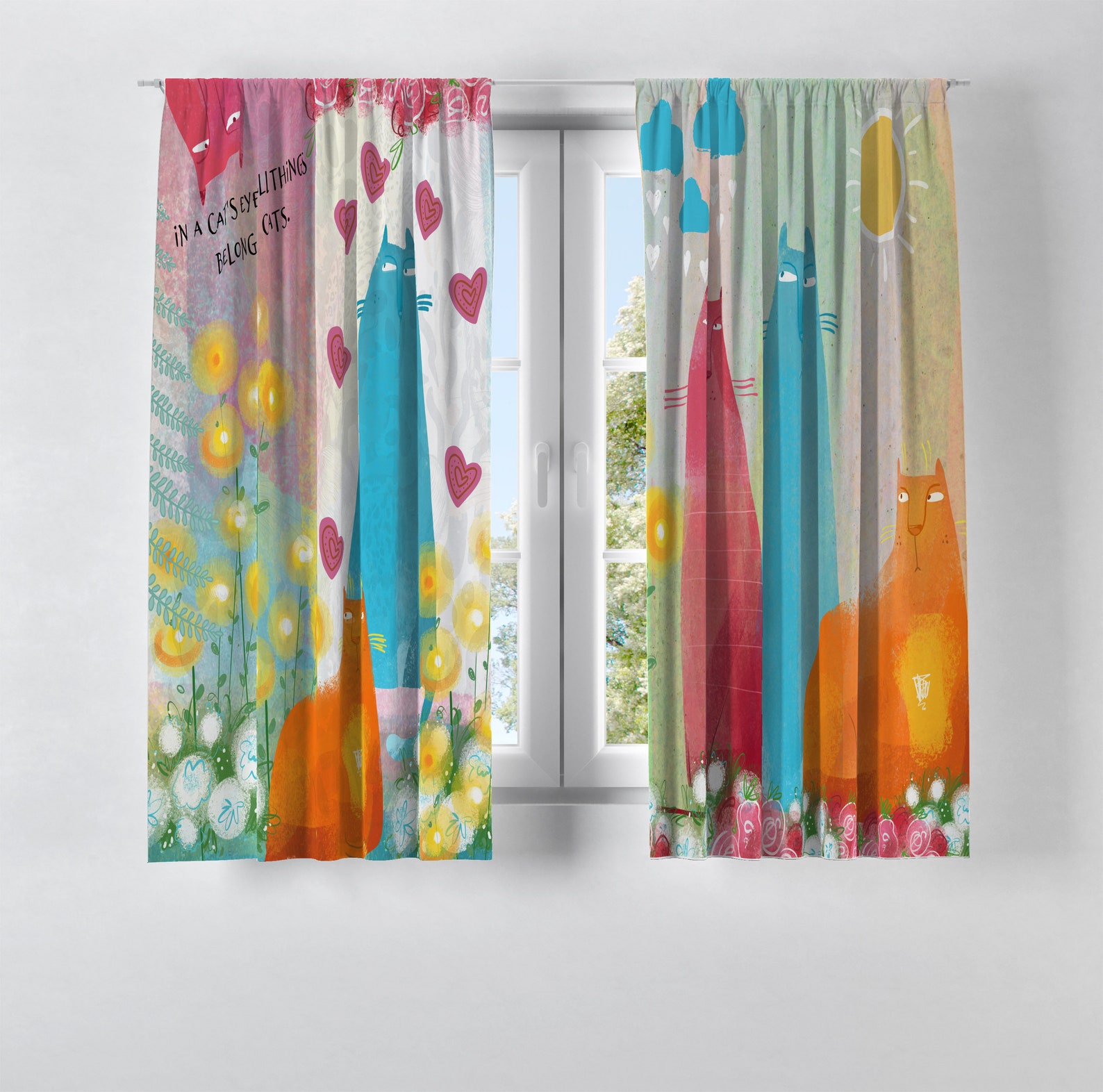 Whimsical Cats Window Treatments Custom Window Curtains - Etsy