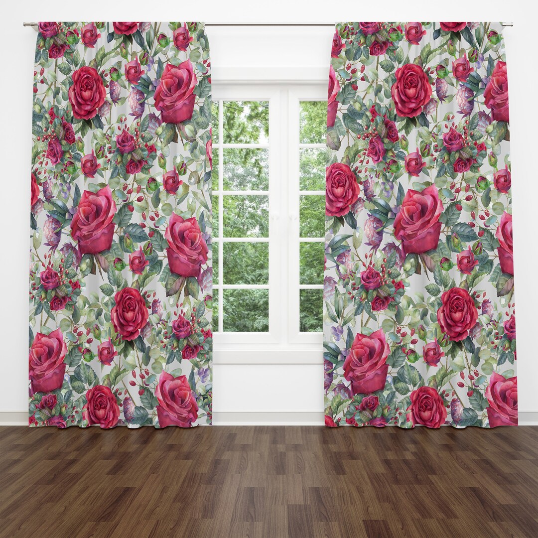 Roses Roses Floral Window Curtains - Etsy