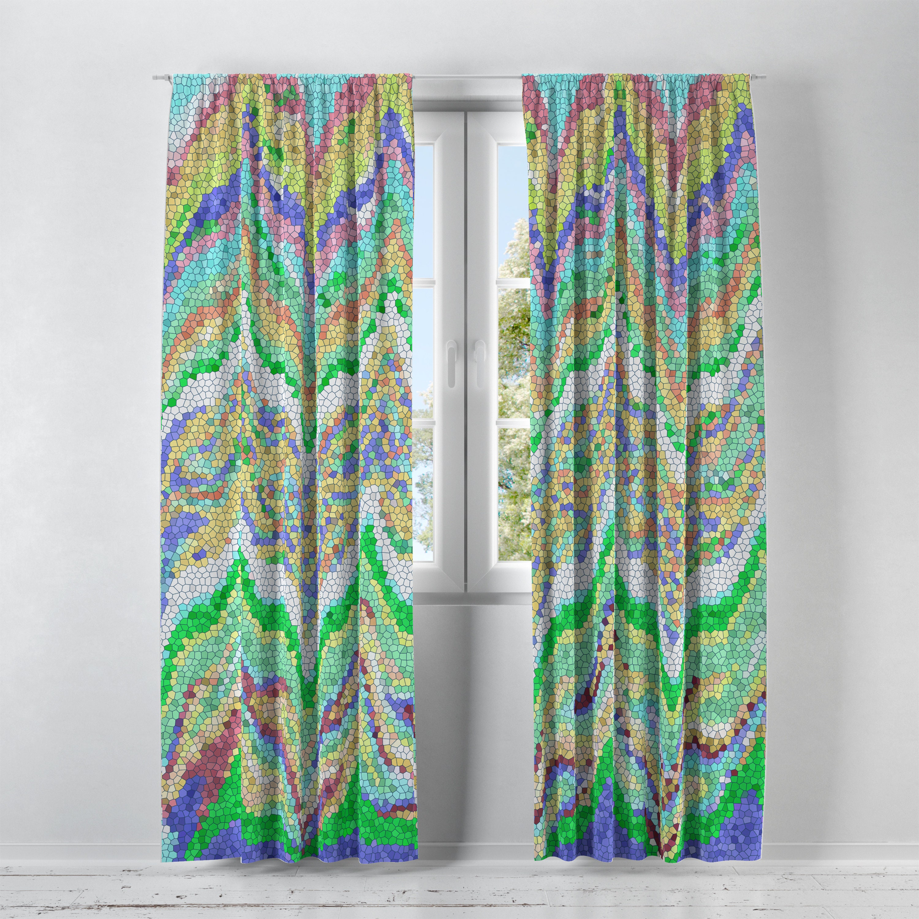 FolkNFunky Window Curtains Abstract Tiles | Etsy