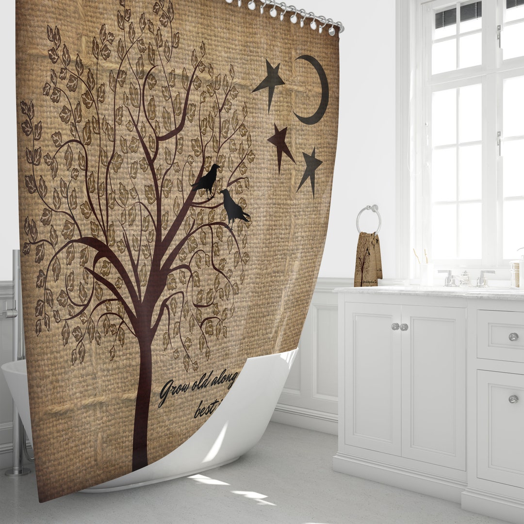 Primitive Shower Curtain, Grow Old With Me - Etsy