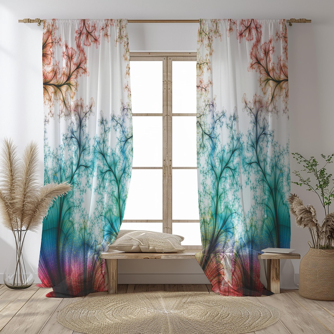 Boho Whispers Window Curtains Soft Abstract Botanical Drapes Blackout ...