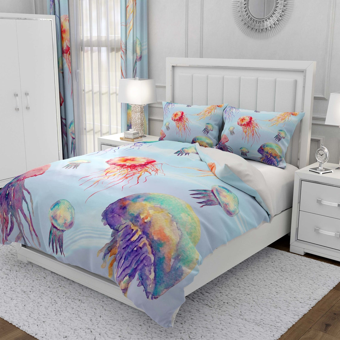 Watercolor Jelly Fish Bedding Comforter Duvet Cover Pillow - Etsy