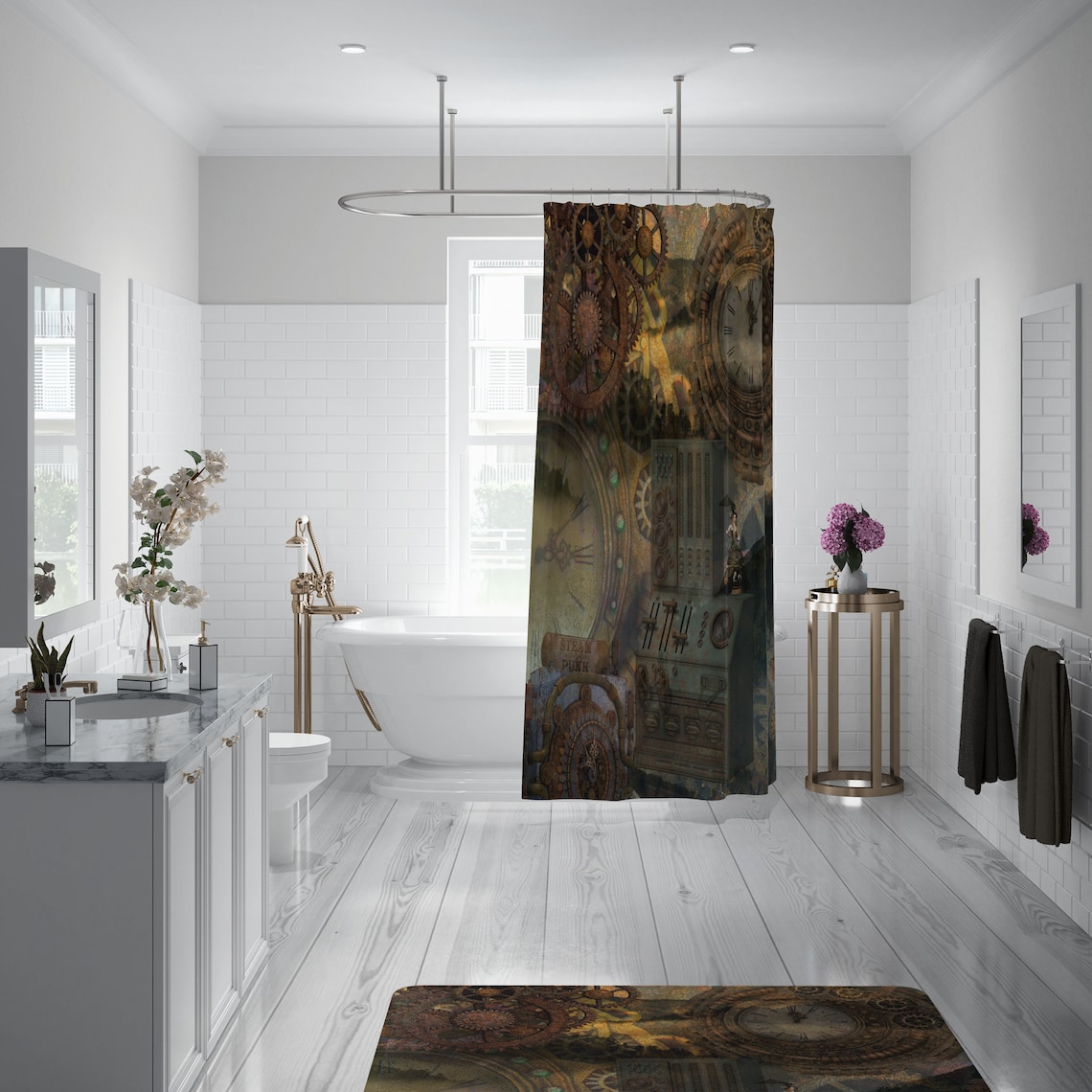 Steampunk Shower Curtain Industrial Bathroom Decor - Etsy