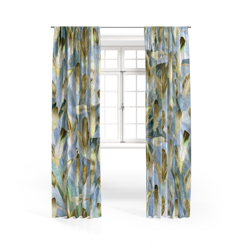 Painted Feather Window Curtains Boho Window Treatments | Etsy