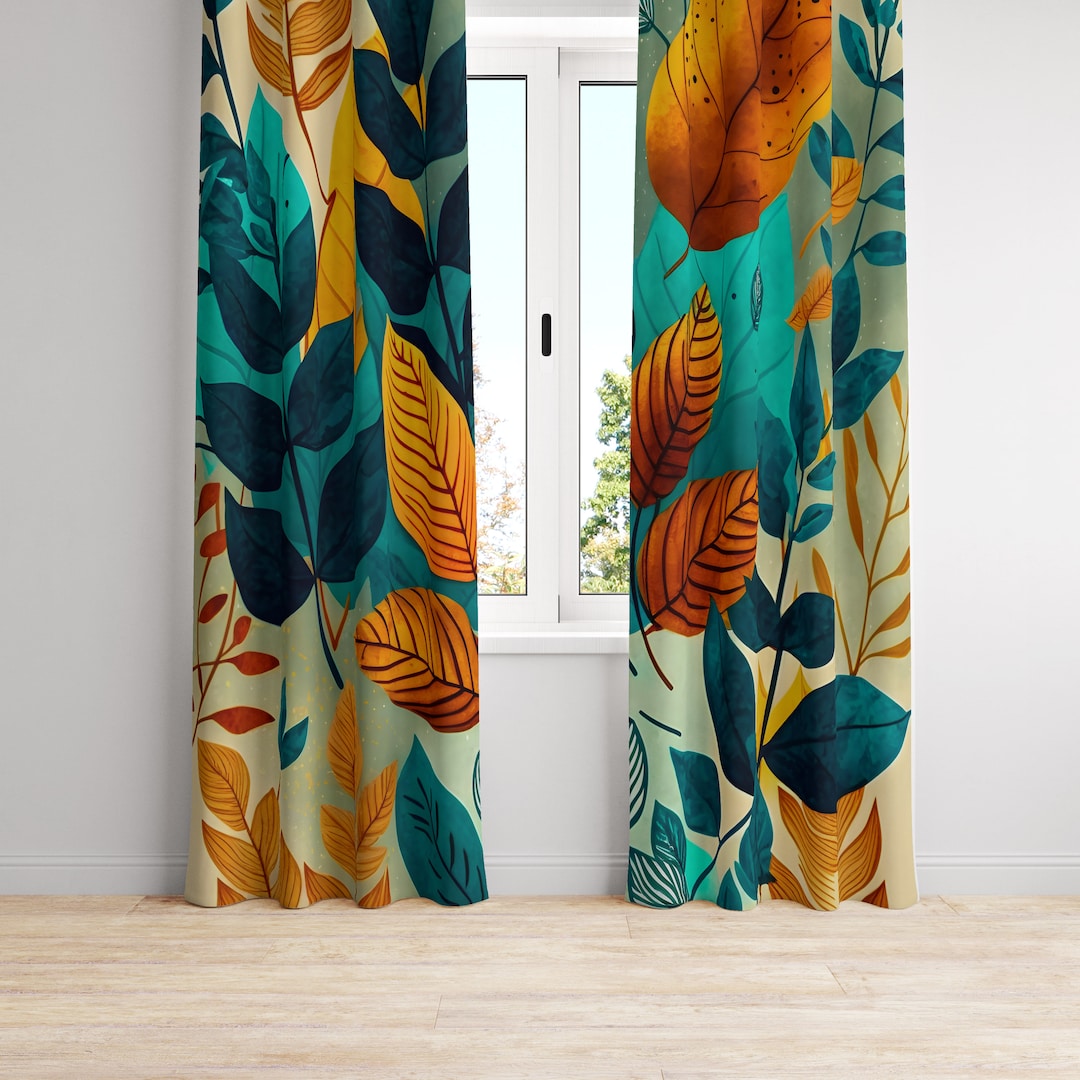 Colorful Leaves Botanical Window Curtains - Etsy