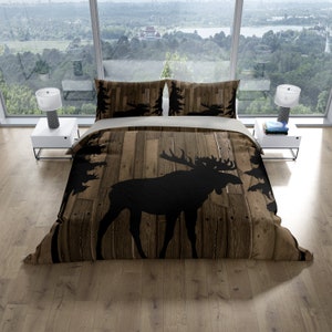 Rustic Moose Comforter, Duvet Cover Pillow Shams - Etsy
