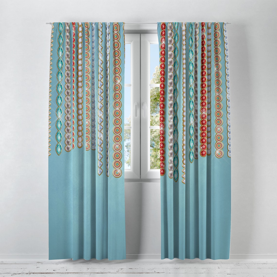 Boho Jewels Turquoise Window Curtains - Etsy