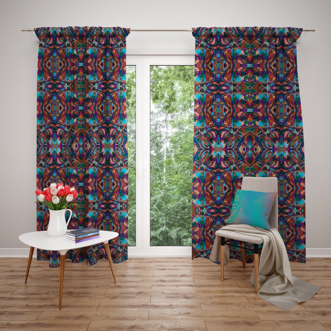 Colorful Boho Abstract Window Curtains - Etsy