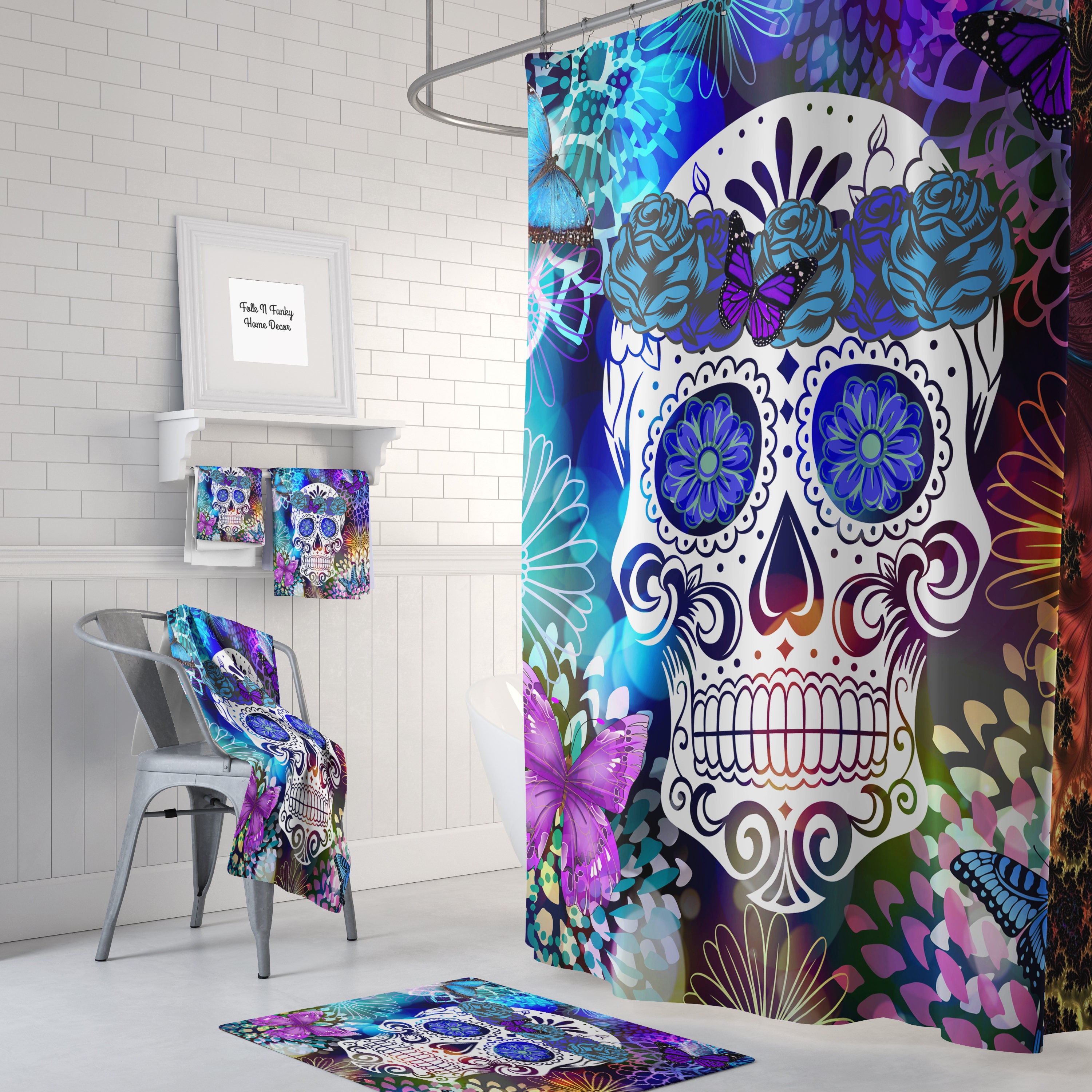 Sugar Skull Shower Curtain Skull Bathroom Decor Day Of The | Etsy