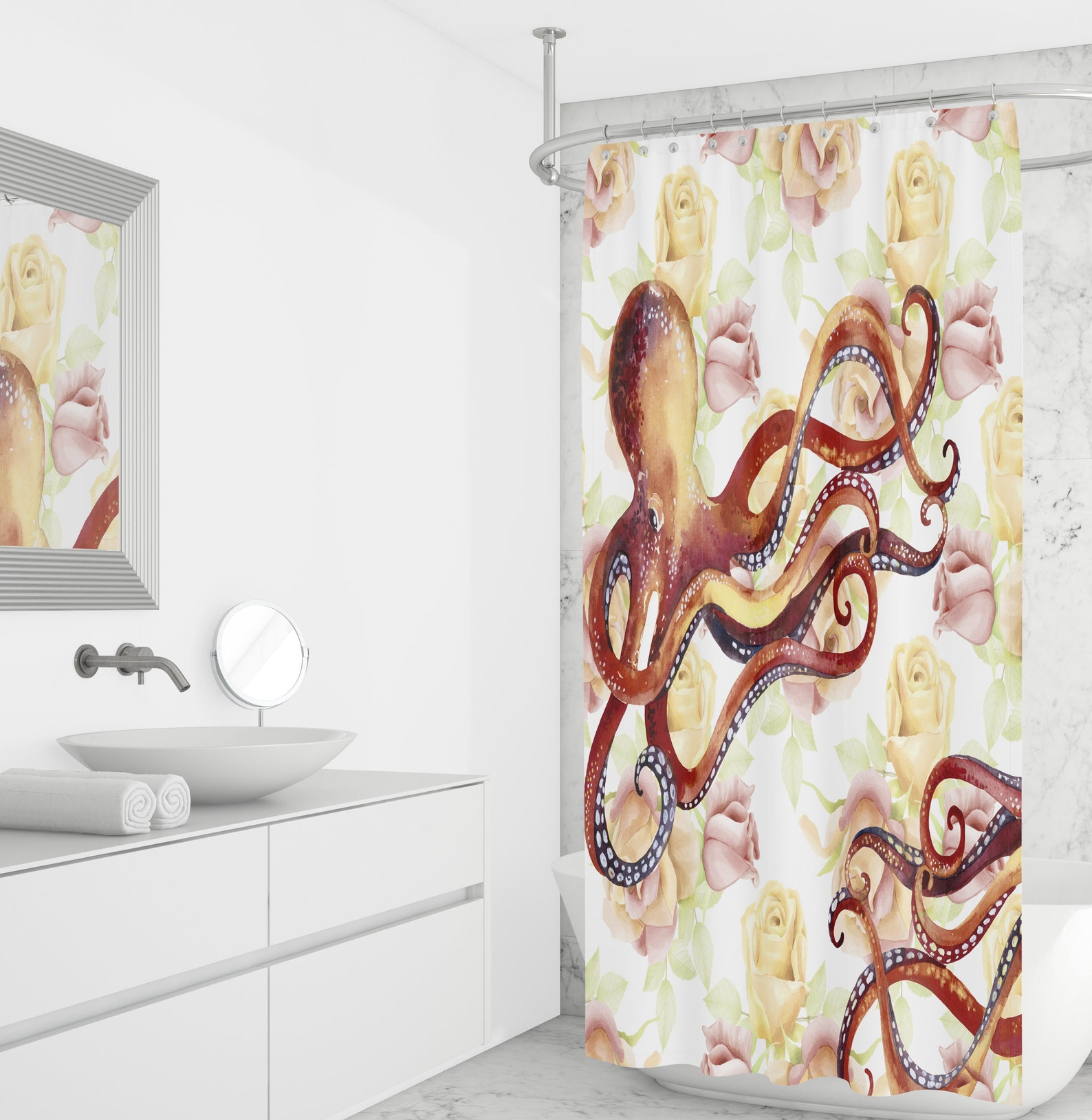 Octopus Shower Curtain Optional Bath Mat and Towels Floral - Etsy