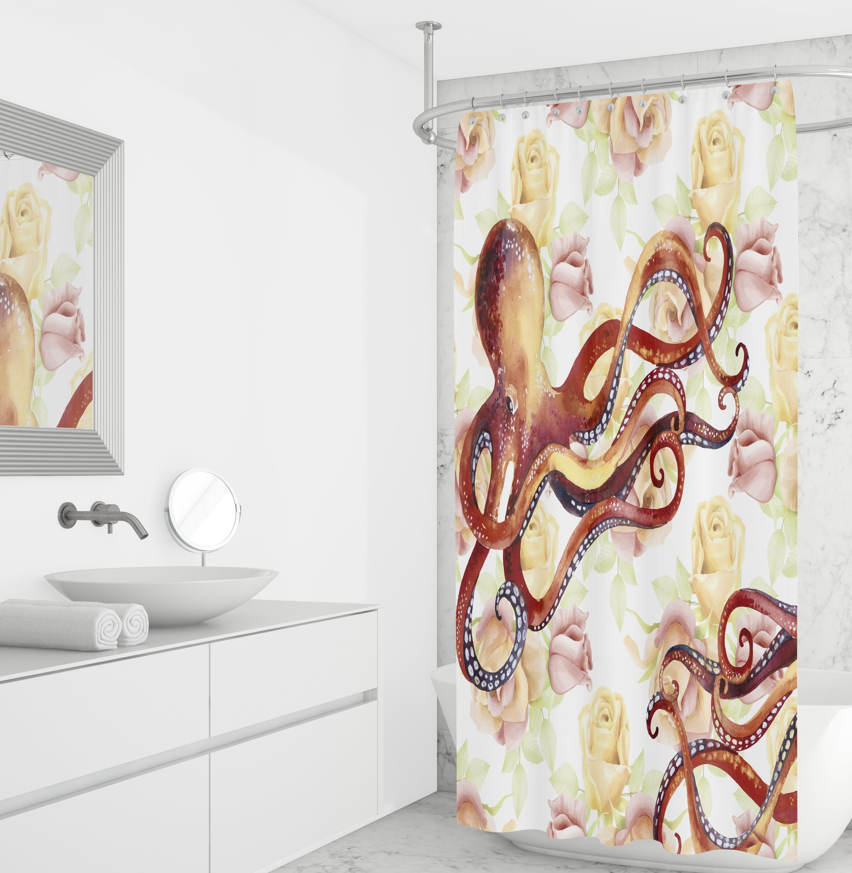 Octopus Shower Curtain Optional Bath Mat and Towels Floral | Etsy