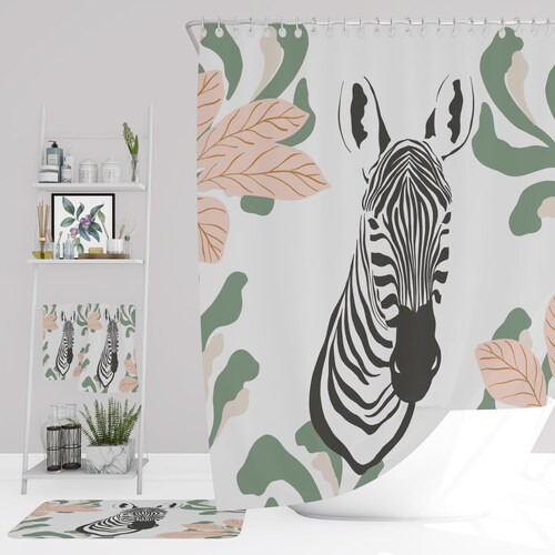 Safari Zebra Shower Curtain Options to Add Bath Mat towels - Etsy