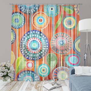 Funky Orange Floral Window Curtains Options - Etsy