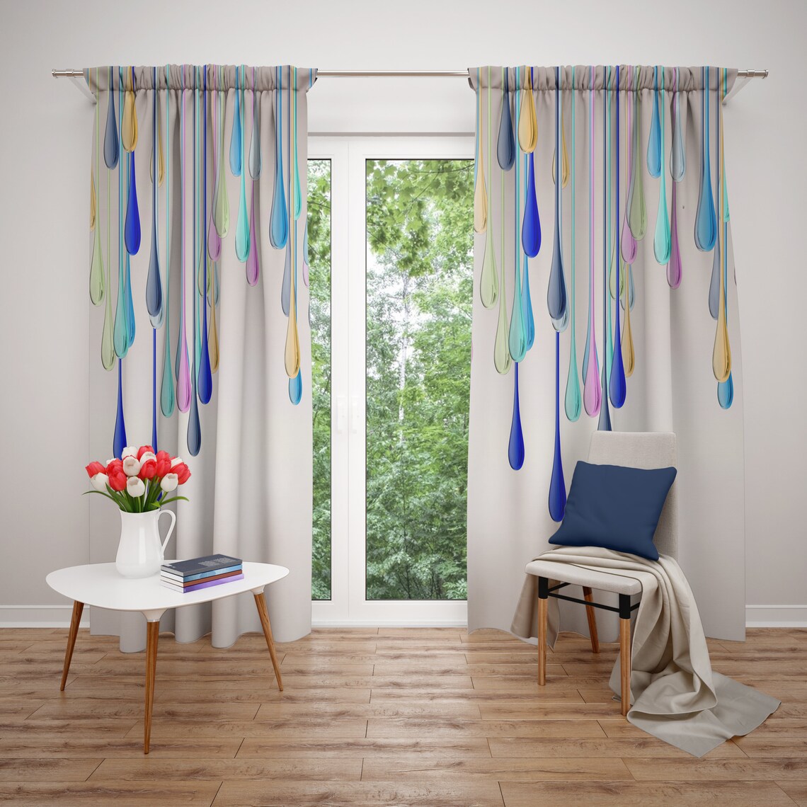 Window Curtains Boho Drapes Falling Rain Custom Curtains | Etsy