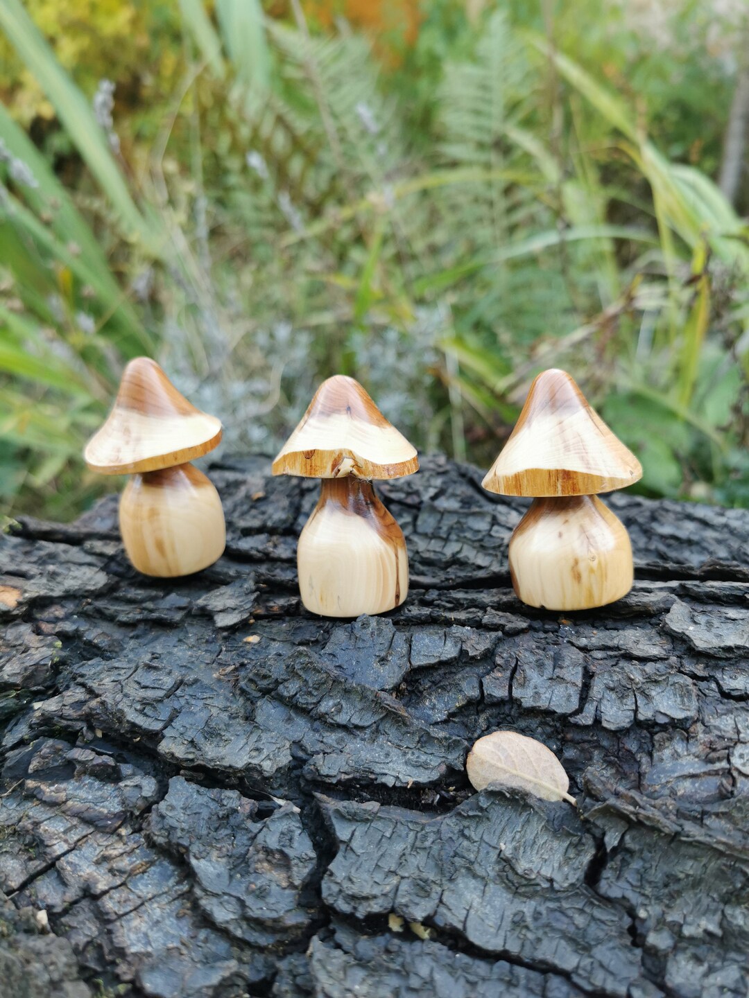 Hand Crafted Wooden Toadstools Turned From Reclaimed Yew Set of Three ...