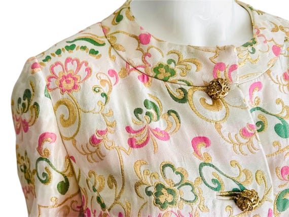 1960s Vintage Brocade Metallic Rhinestone Coat Tapest… - Gem