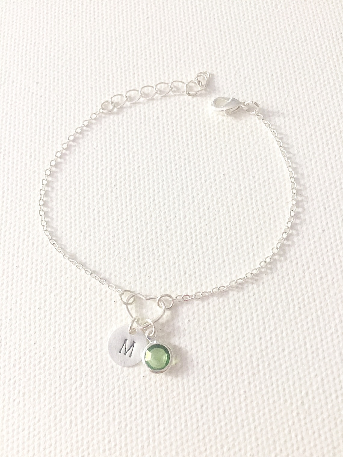 Personalized Sterling Silver Initial Bracelet, Birthstone Charm ...