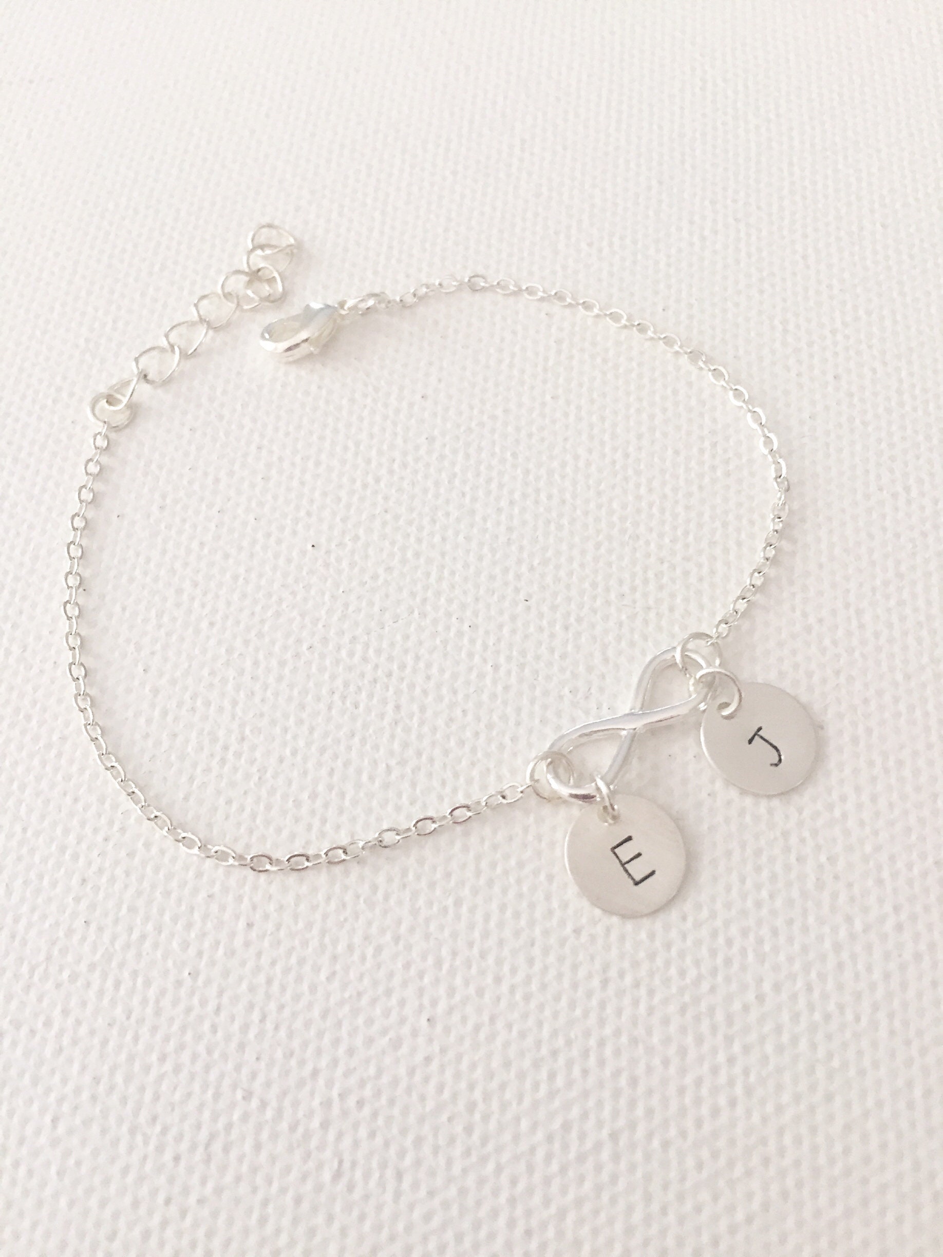 Silver Bracelet Double Initial Bracelet Personalised Couple | Etsy