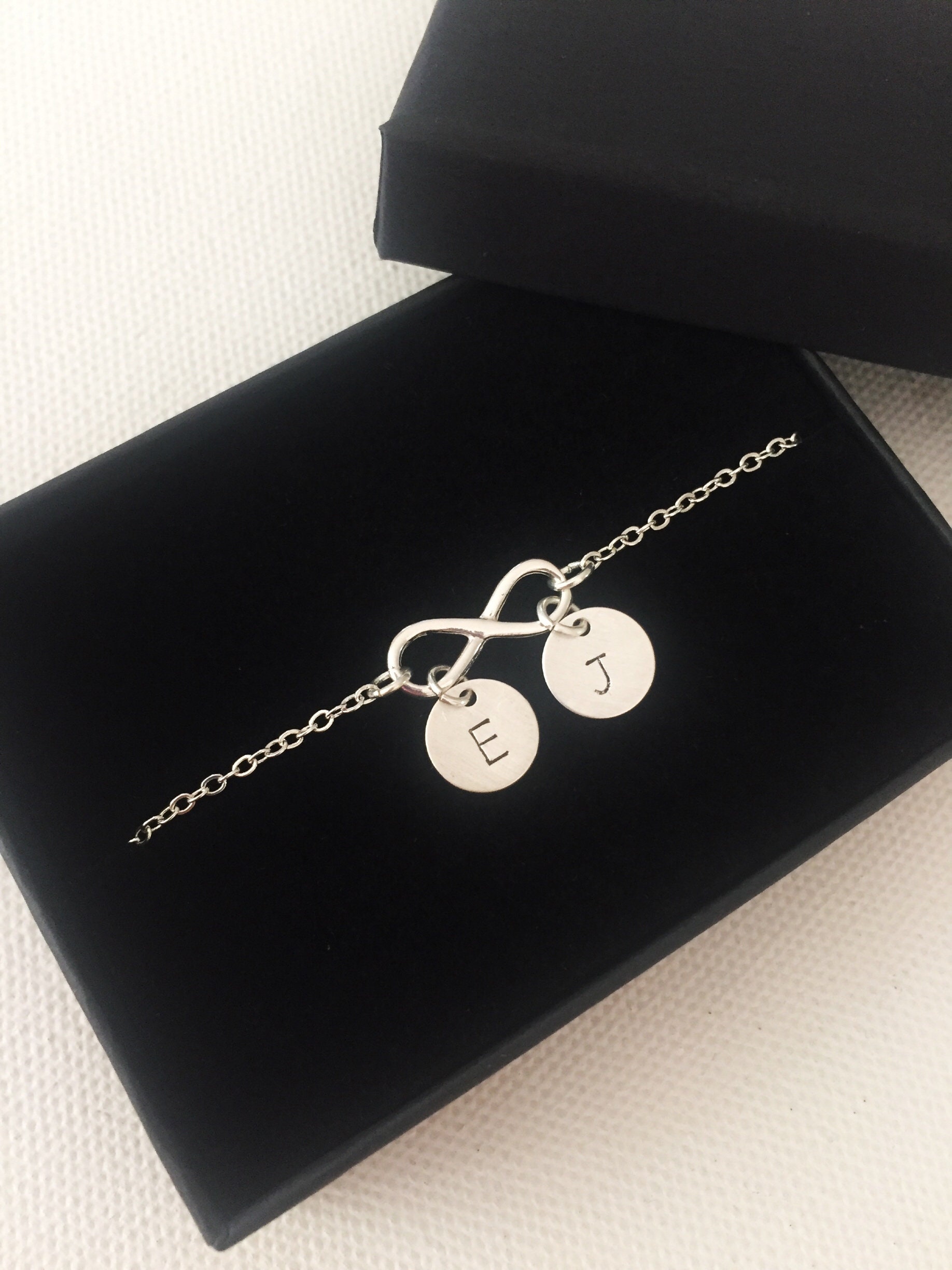 Silver Bracelet Double Initial Bracelet Personalised Couple | Etsy