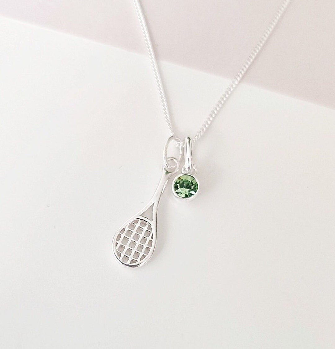 Sterling Silver Tennis Racket Necklace: Personalized Birthstone Charm ...