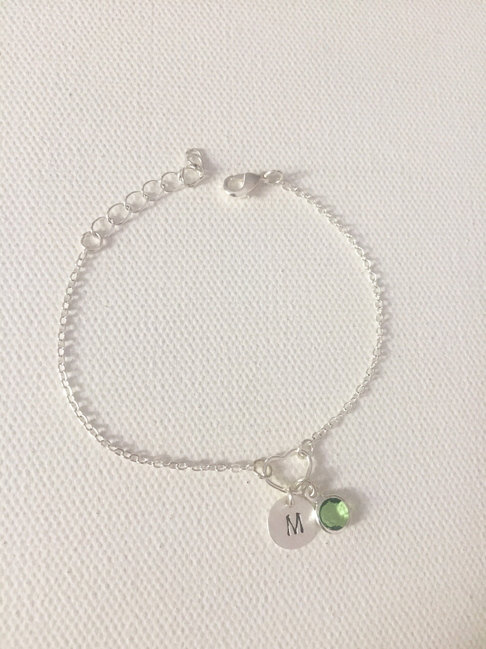 Personalized Sterling Silver Initial Bracelet, Birthstone Charm ...