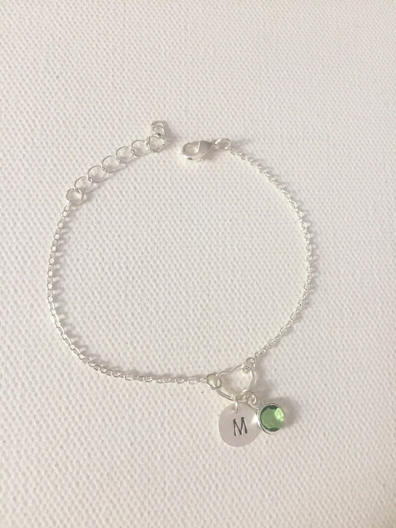 Personalized Sterling Silver Initial Bracelet, Birthstone Charm ...