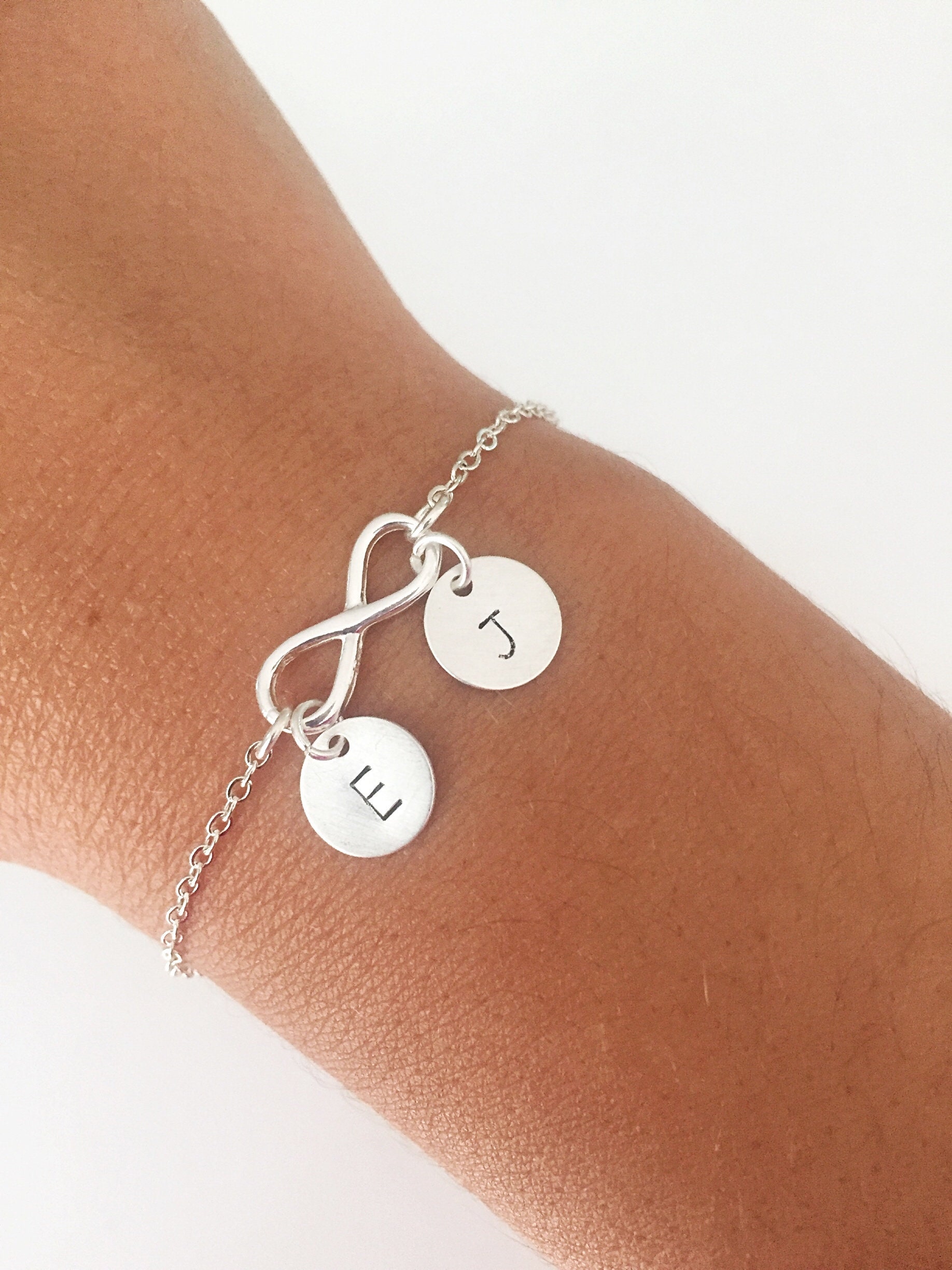 Silver Bracelet Double Initial Bracelet Personalised Couple | Etsy