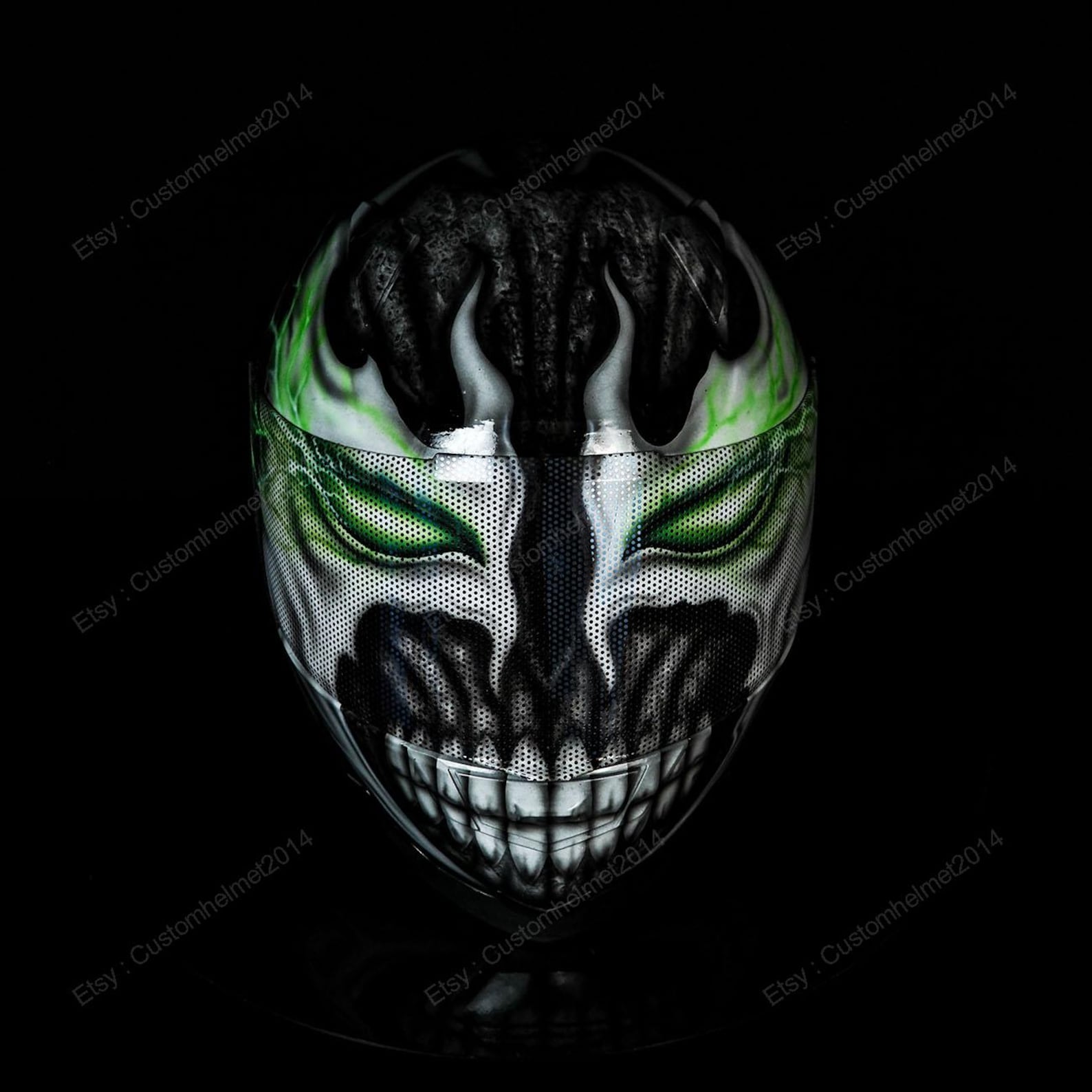 Custom Painted Demon Skull Motorcycle Helmet, Spawn Inspired Full Face ...