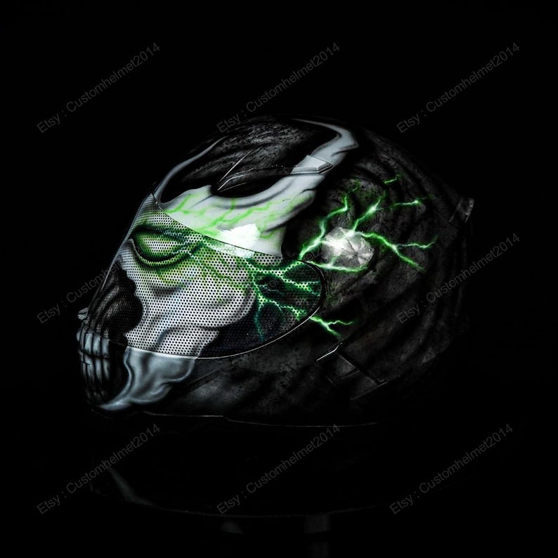 Custom Painted Demon Skull Motorcycle Helmet, Spawn Inspired Full Face ...