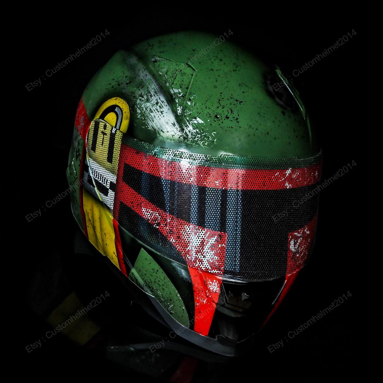 Custom Painted Boba Fett Motorcycle Helmet, Weathered Mandalorian Style ...