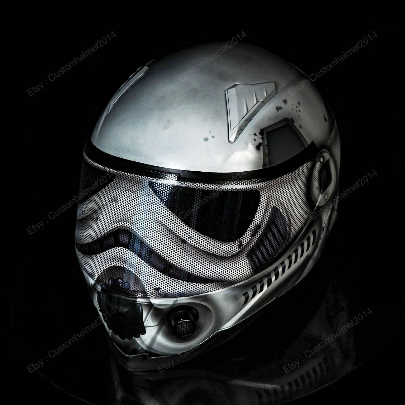Custom Painted Stormtrooper Motorcycle Helmet, Weathered White Sci-fi ...