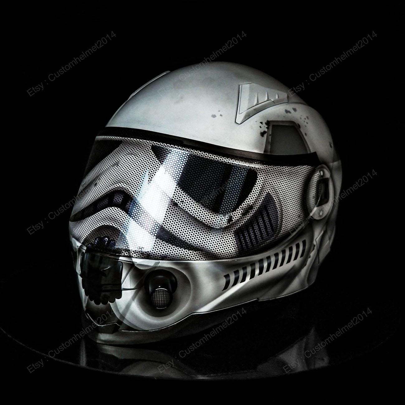 Custom Painted Stormtrooper Motorcycle Helmet, Weathered White Sci-fi ...
