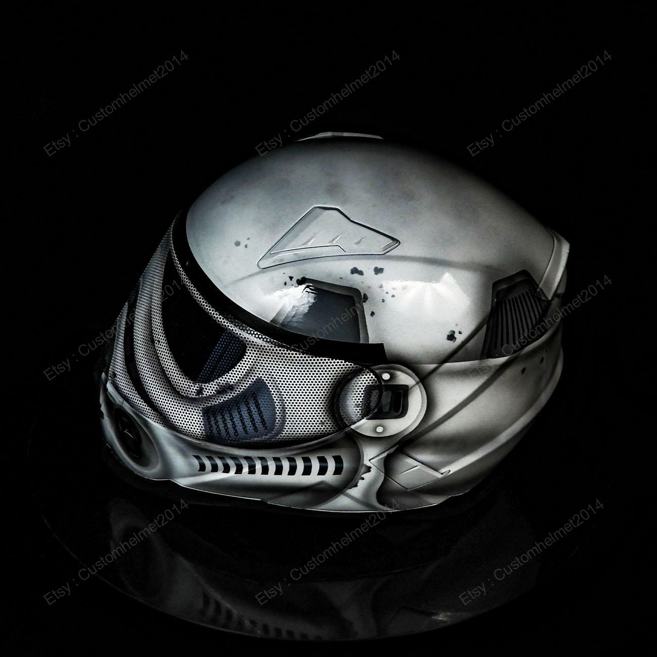 Custom Painted Stormtrooper Motorcycle Helmet, Weathered White Sci-fi ...