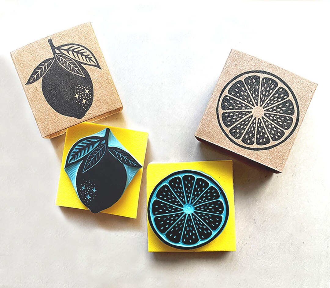 Lemon Rubber Stamps, Hand Carved, Citric Fruit Stamp, Summer - Etsy