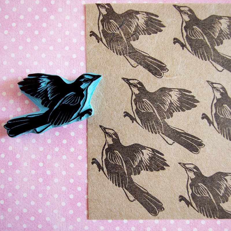 Bird Rubber Stamp Mockingbird Mounted Stamps Hand Carved | Etsy